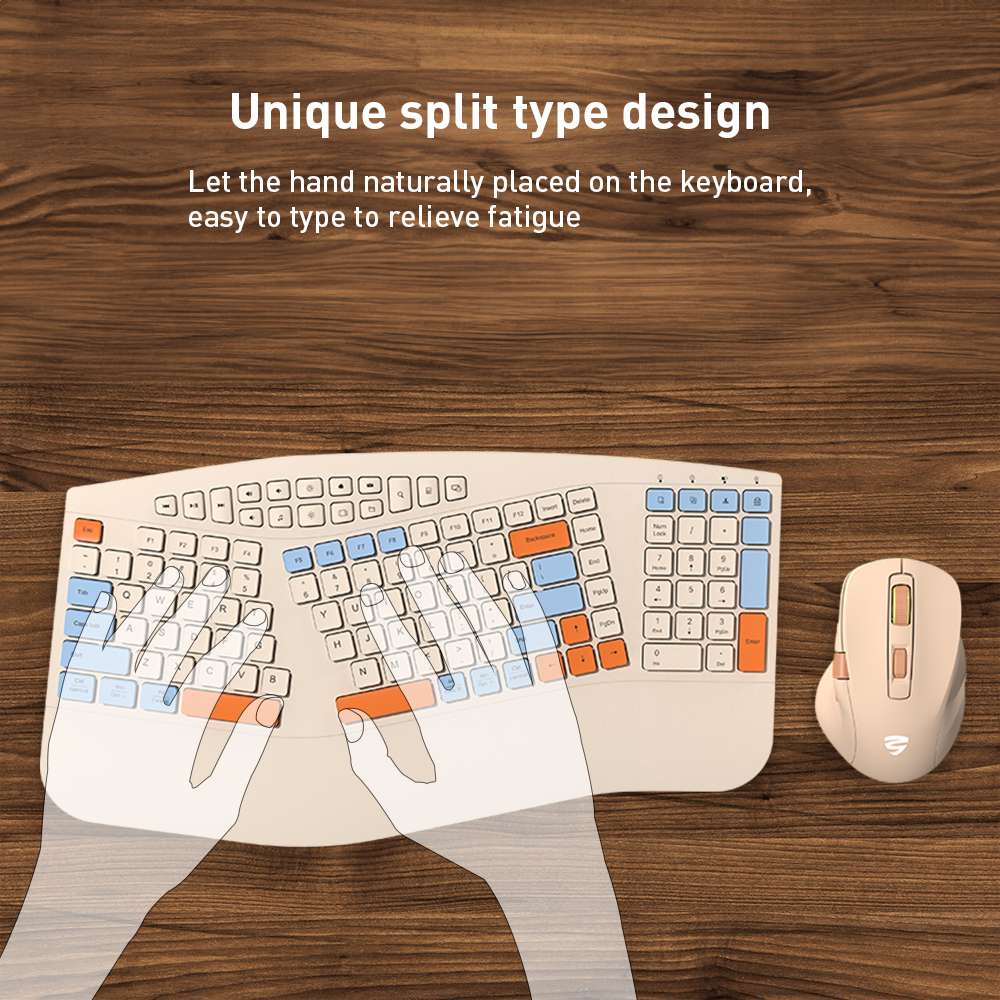 Split Keyboard Layout Wireless Ergonomic Keyboard Mouse Combo 2-in-1 ...