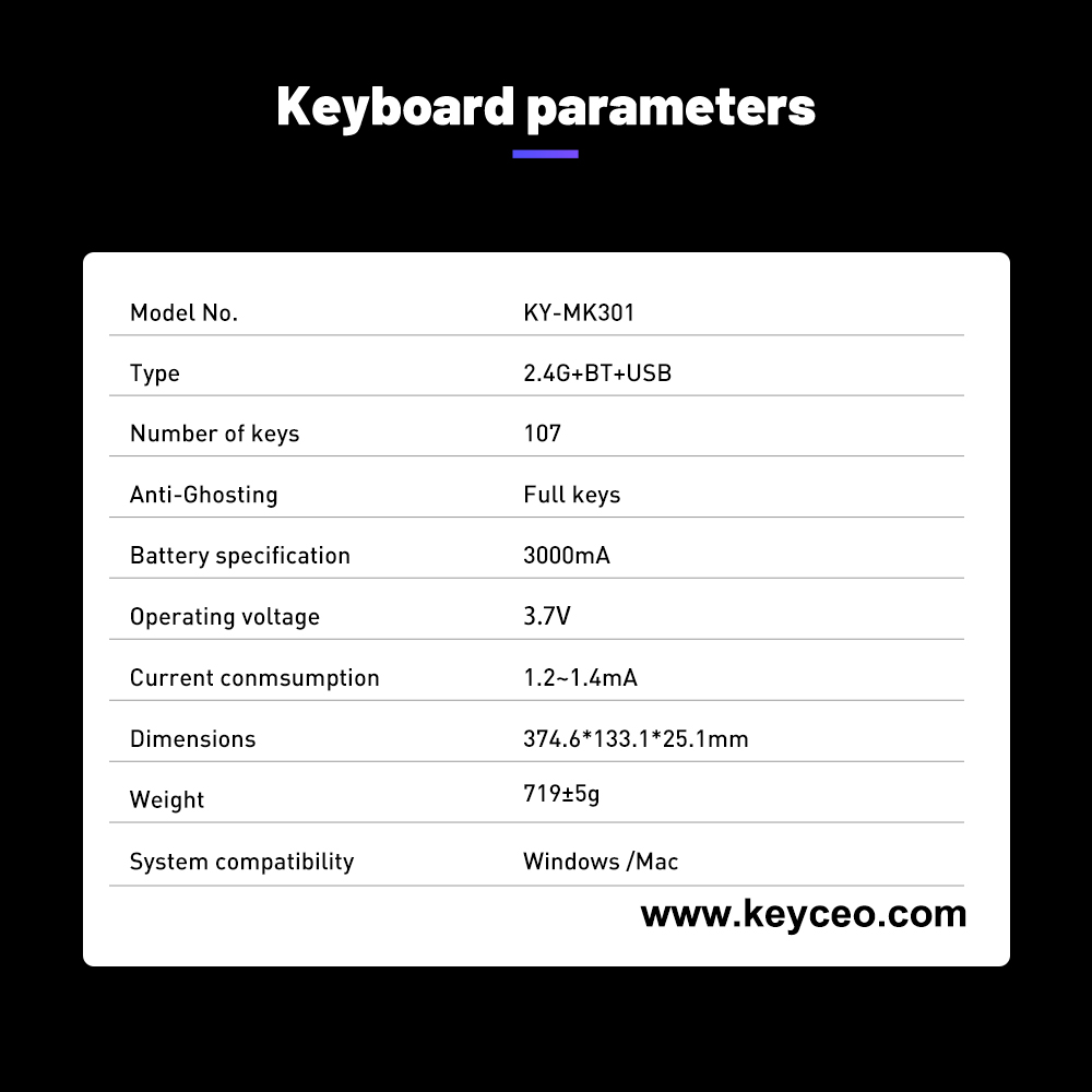 KY-MK301 OEM Manufacturing Wireless Bluetooth Ergonomic Design Comfortable Portable Low-profiles ...