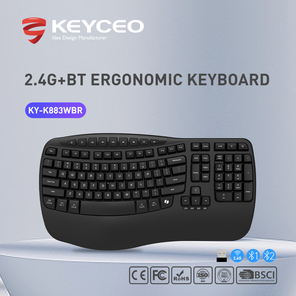 KY-K883WBR Ergonomic Silent Split Keyboard with Wrist Rest BT1+BT2 ...