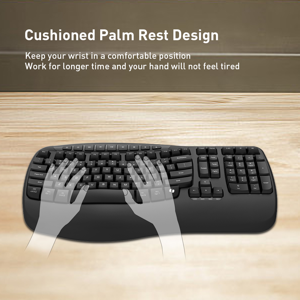 KY-K883WBR Ergonomic Silent Split Keyboard with Wrist Rest BT1+BT2 ...